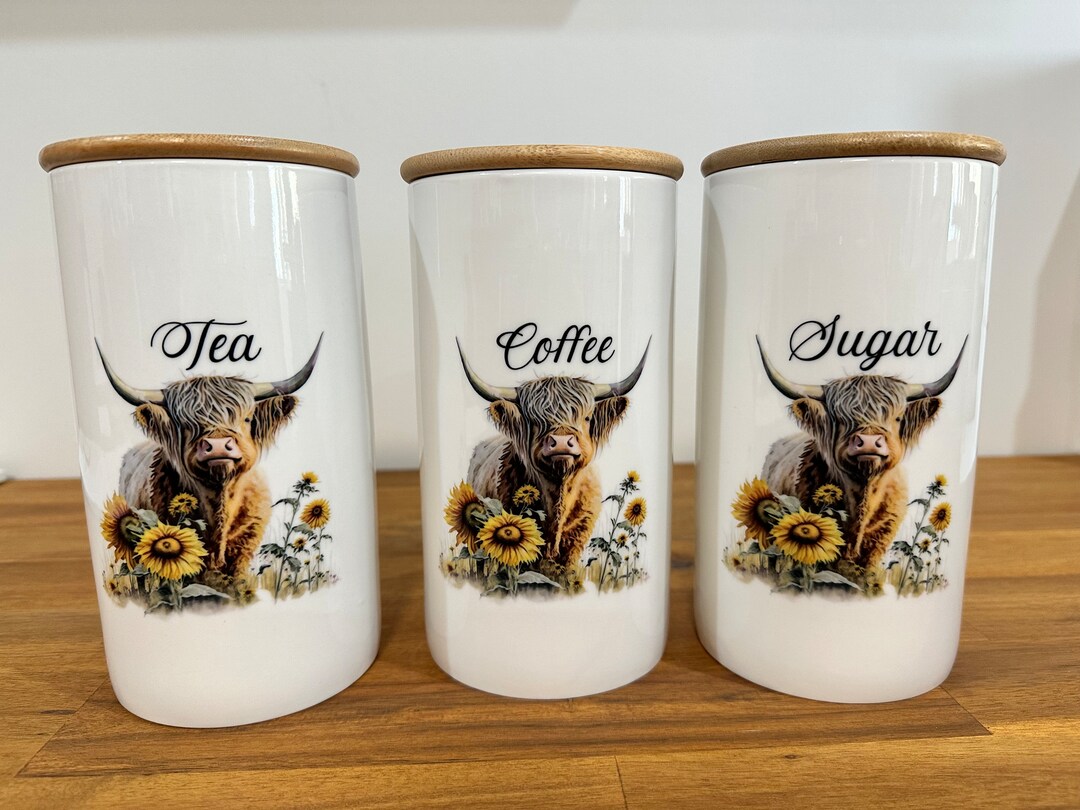 Country Storage Canisters Sunflower Highland Cow Tea - Etsy Australia