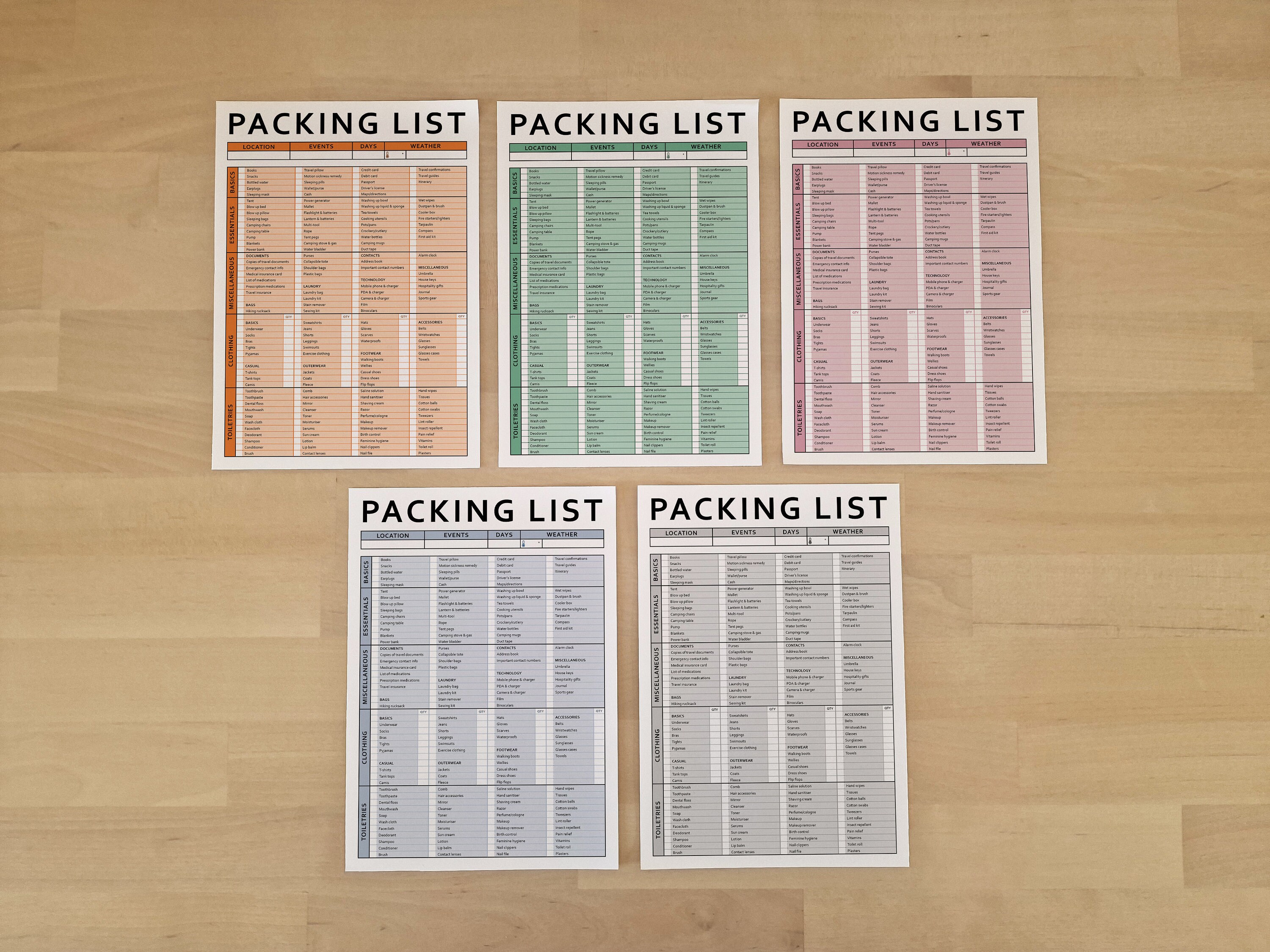 Printable Beach Holiday Packing List A4 & A5 | Grey, Orange, Blue, Pink ...
