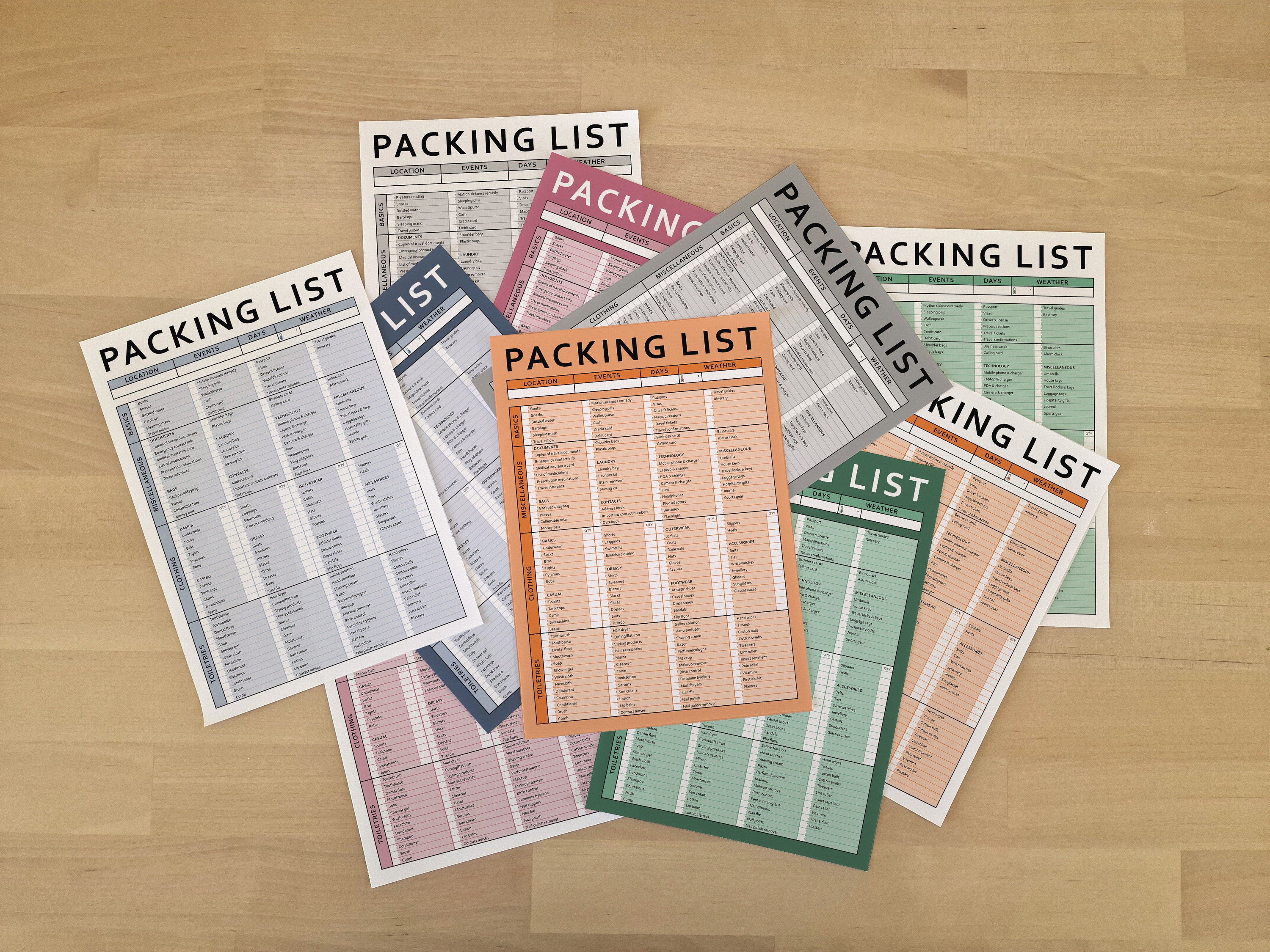 Printable Beach Holiday Packing List A4 & A5 | Grey, Orange, Blue, Pink ...