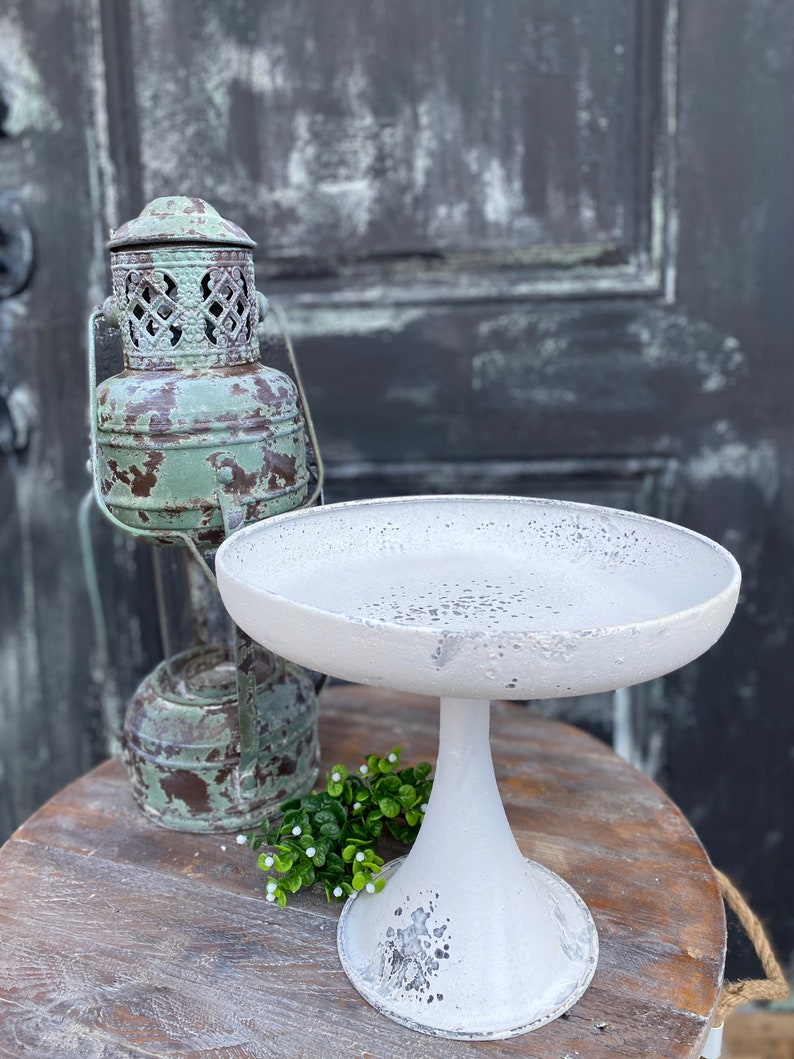 White Distressed Metal Stand Pedestal Stand Farmhouse | Etsy