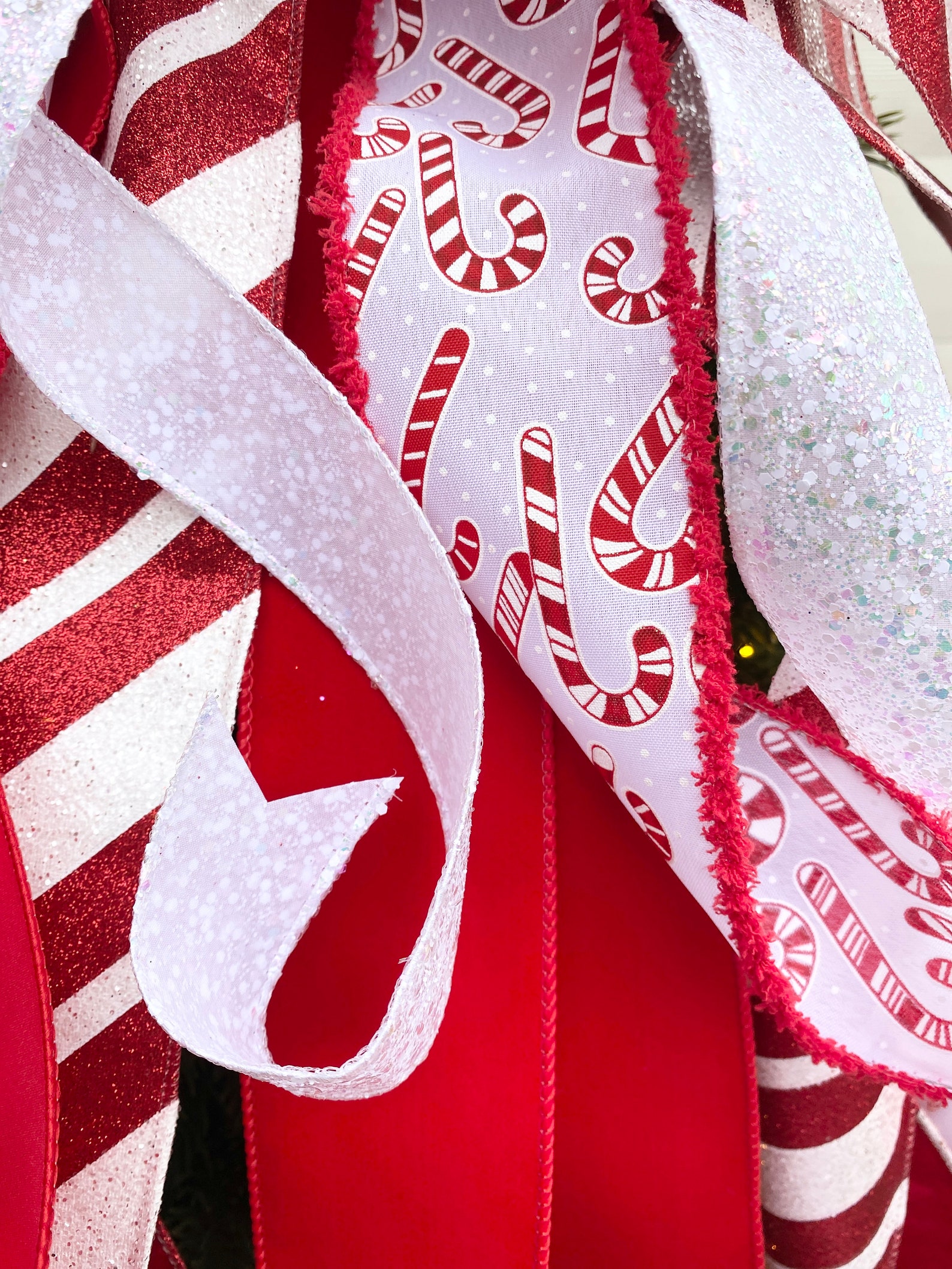 Candy Cane Themed Christmas Tree Topper With XL Bow Whimsical - Etsy