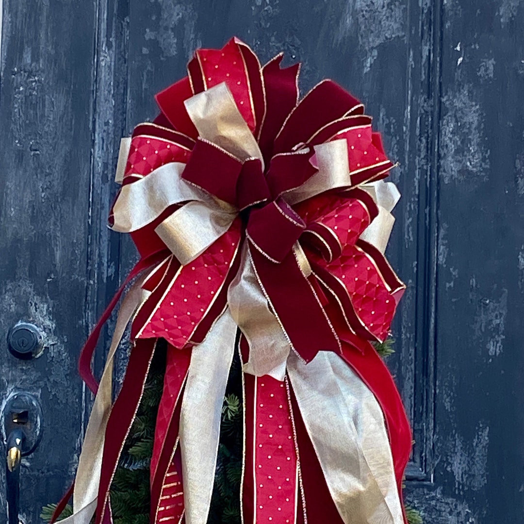 Deluxe Deep Red and Gold Velvet Tree Topper Bow~elegant Tree Topper Bow ...