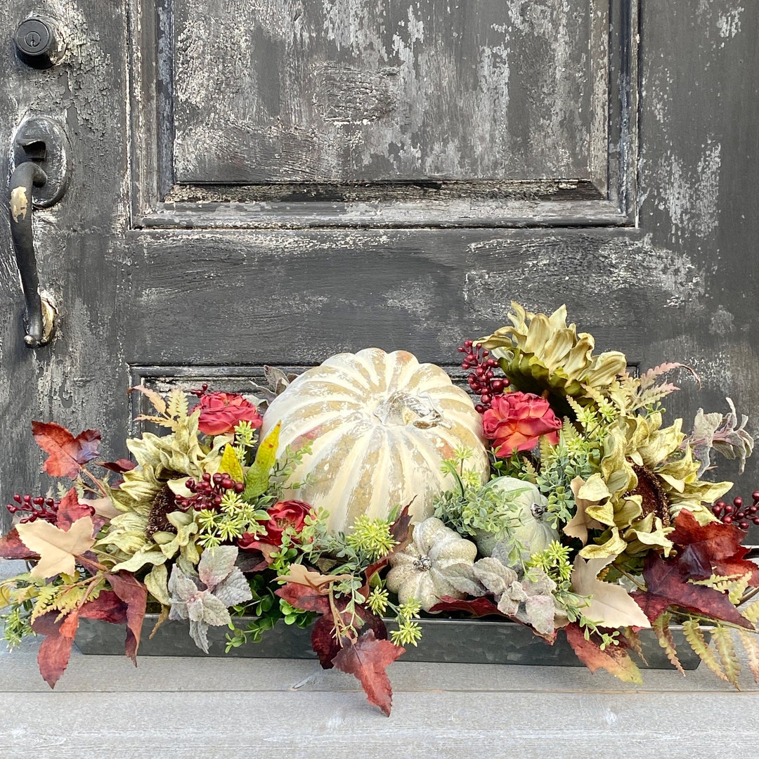 Rustic Fall Centerpiece for Table With Pumpkins, Sunflowers and a ...