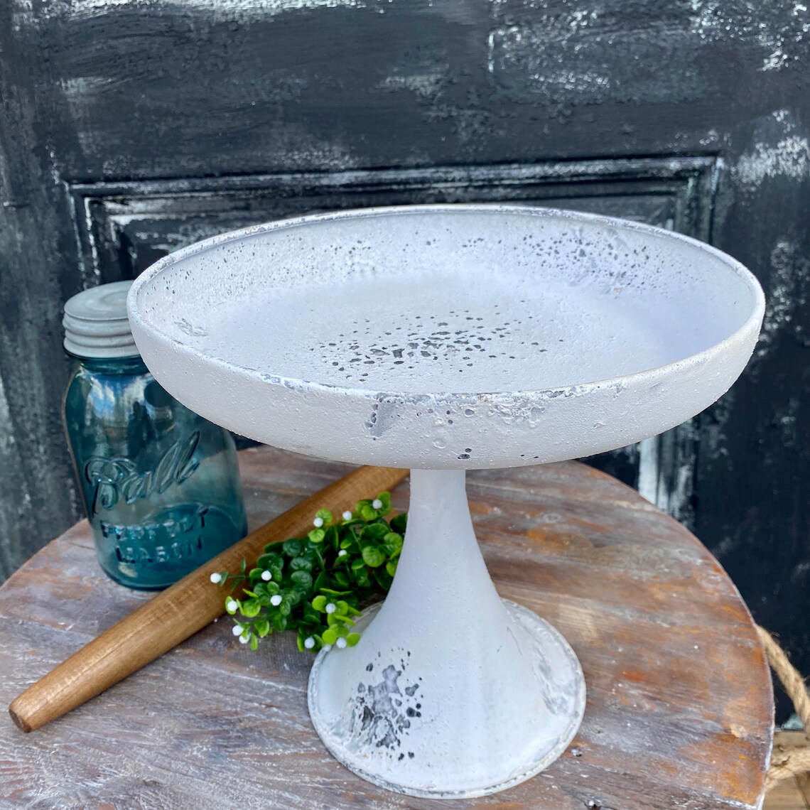 White Distressed Metal Stand Pedestal Stand Farmhouse | Etsy