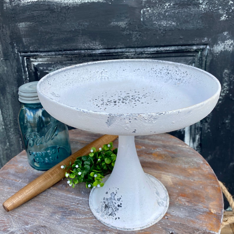 White Distressed Metal Stand Pedestal Stand Farmhouse | Etsy