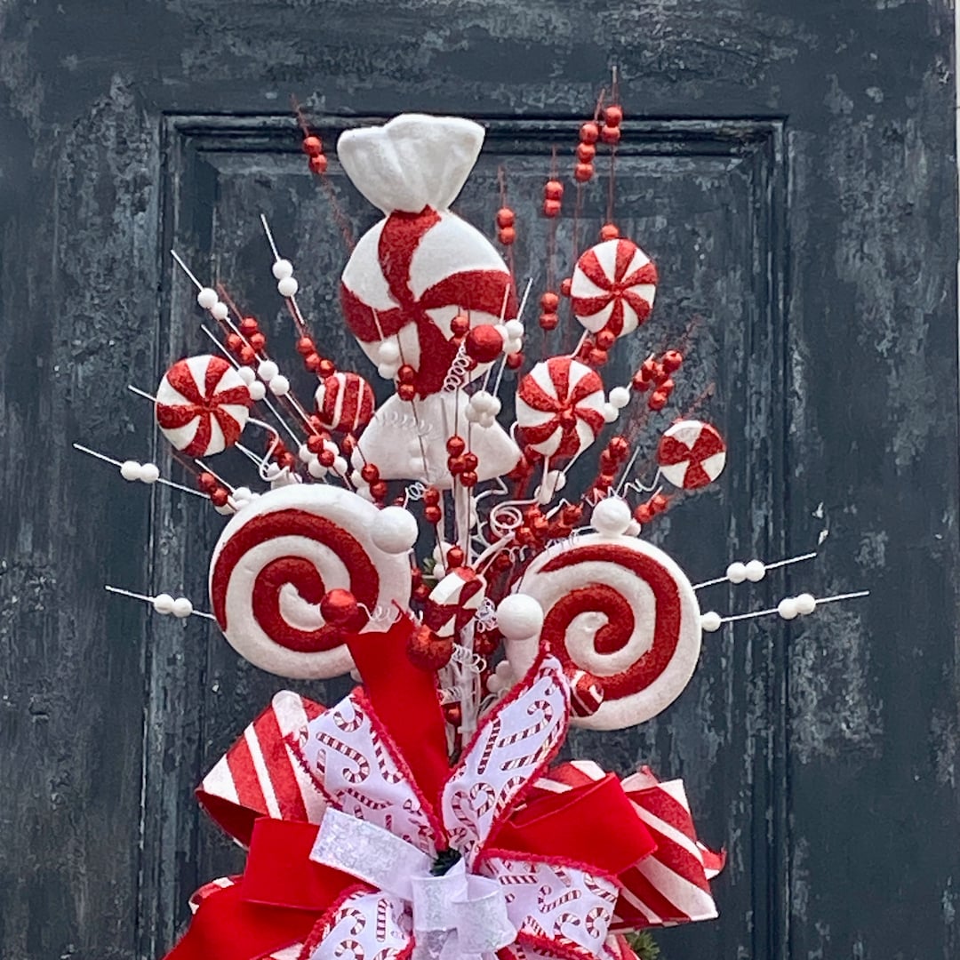 Candy Cane Themed Christmas Tree Topper Attachment With XL Bow ...