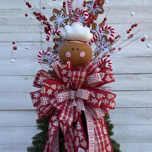 Gingerbread Man Themed Christmas Tree Topper With Bow, Large ...
