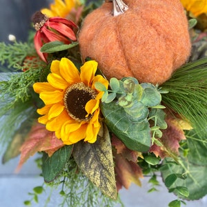 Rustic Fall Sunflower Arrangement With Faux Wool Pumpkin and ...