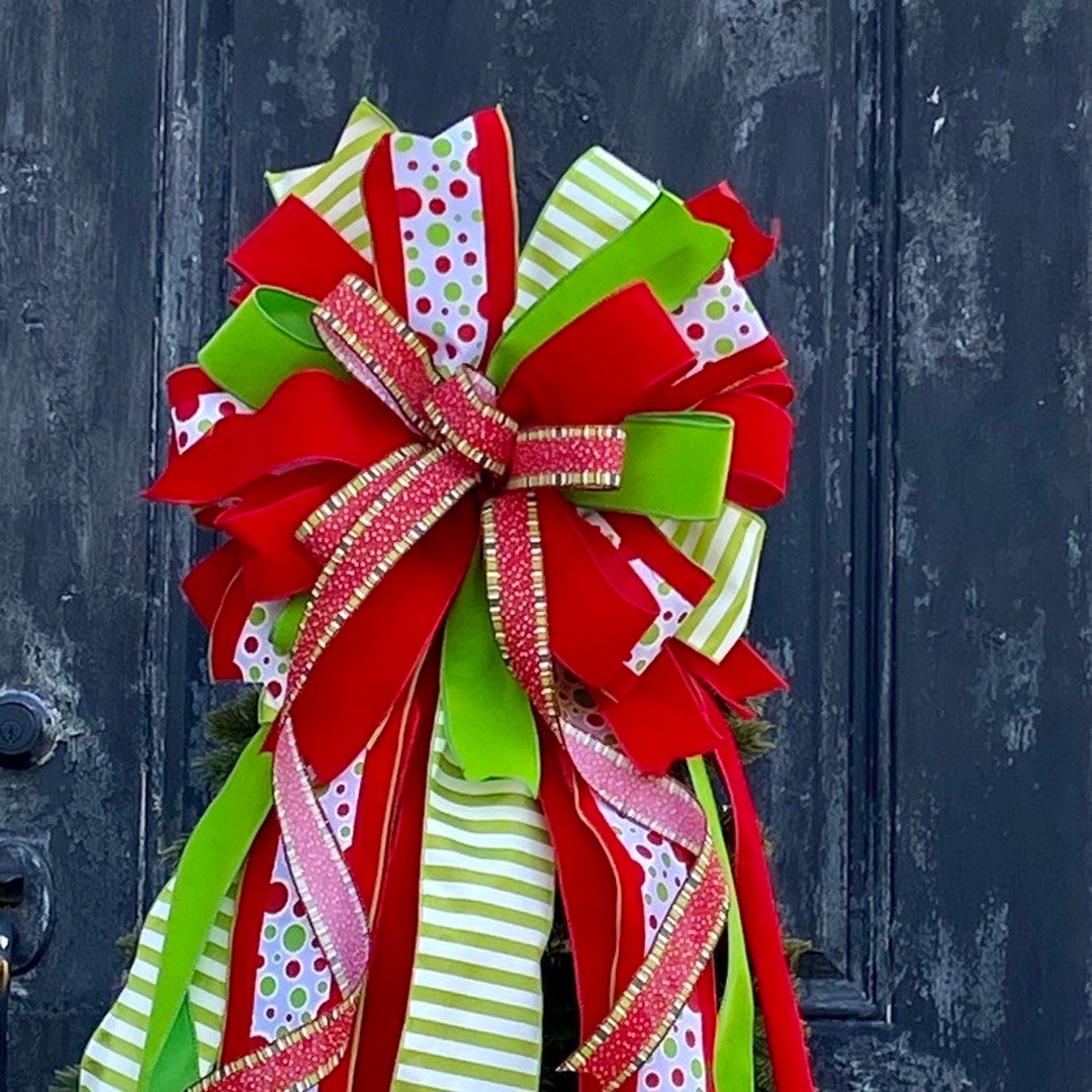 Deluxe Lime Green and Red Whimsical Tree Topper Bow for - Etsy