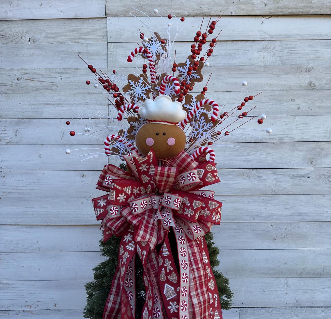 Gingerbread Man Themed Christmas Tree Topper With Bow, Large ...