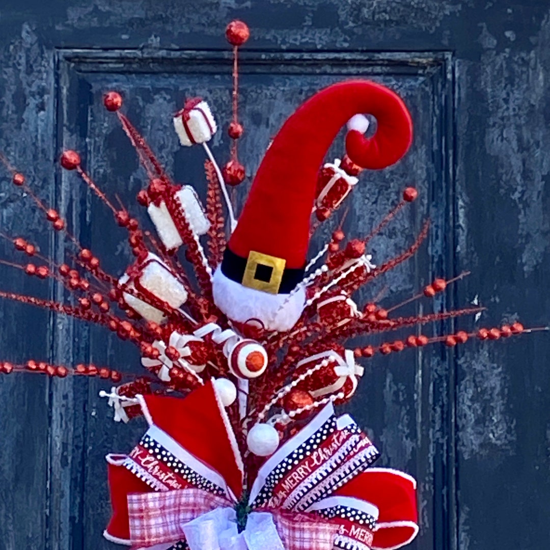 Santa Claus Themed Tree Topper Attachment Bow~ Whimsical Decor for Tree ...