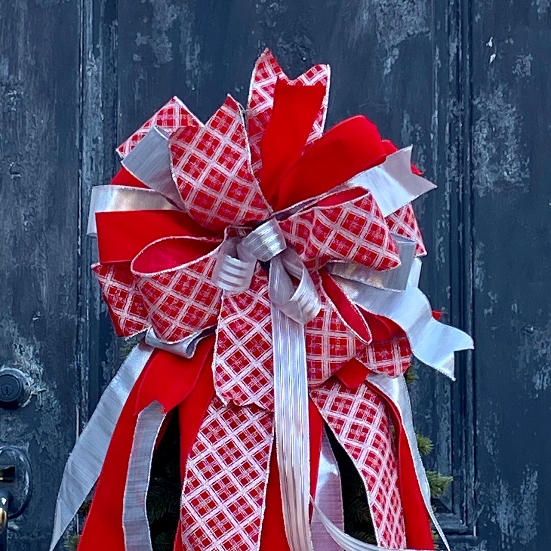 Deluxe Red and Silver Tree Topper Bow for Christmas Tree~traditional ...
