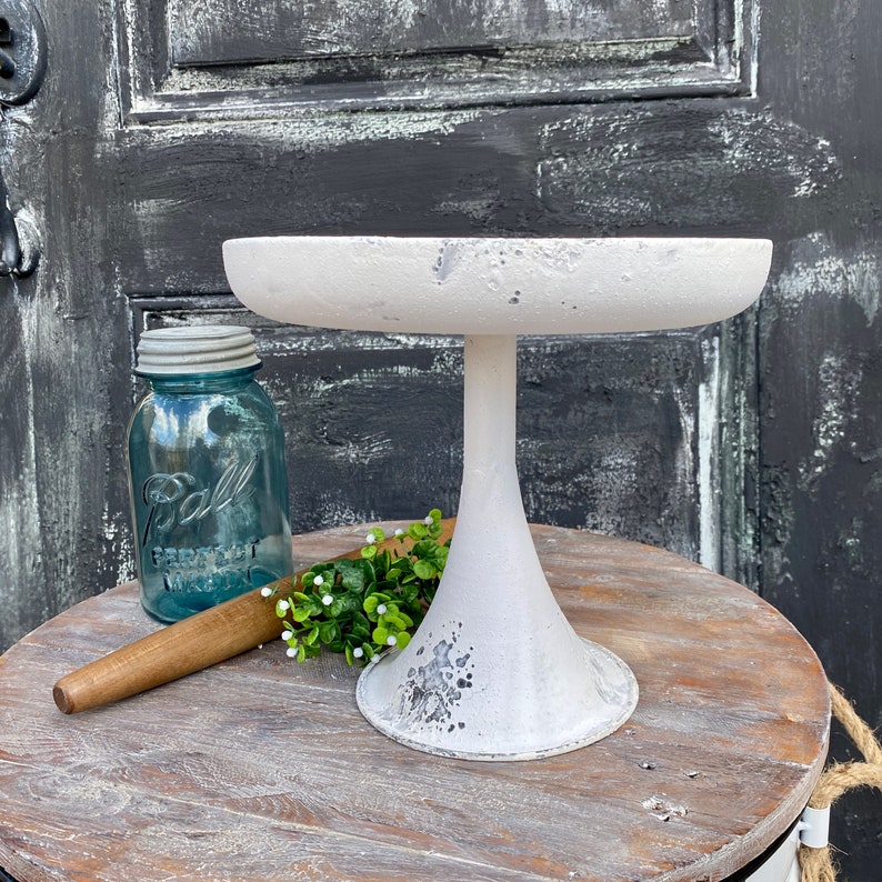White Distressed Metal Stand Pedestal Stand Farmhouse - Etsy