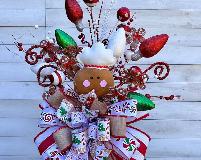 Gingerbread Themed Christmas Tree Topper With Bow~ Whimsical Decor for ...