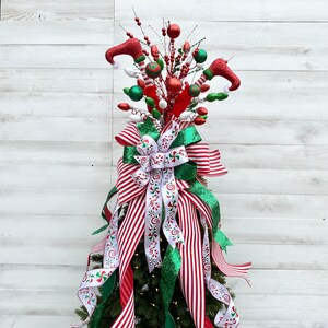 Green and Red Elf Leg Tree Topper Attachment and Bow for Christmas Tree ...