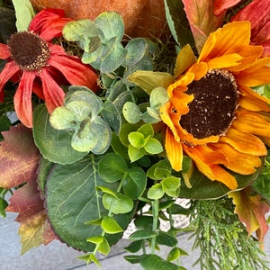 Rustic Fall Sunflower Arrangement With Faux Wool Pumpkin and ...