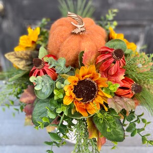 Rustic Fall Sunflower Arrangement With Faux Wool Pumpkin and - Etsy