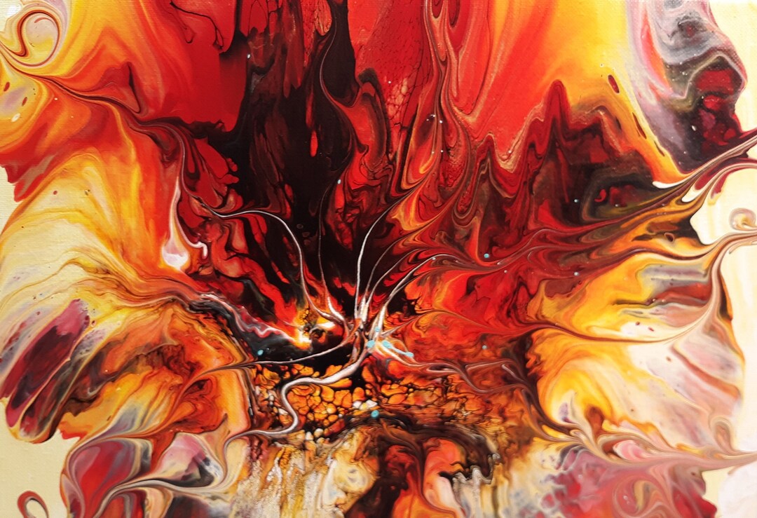 135 Orange Glory Fluid Art Abstract Flower 11x14 With Gloss V Arnish ...