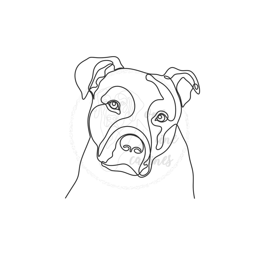 Pitbull One Line Art SVG | Custom Dog Portrait Digital Download - Etsy