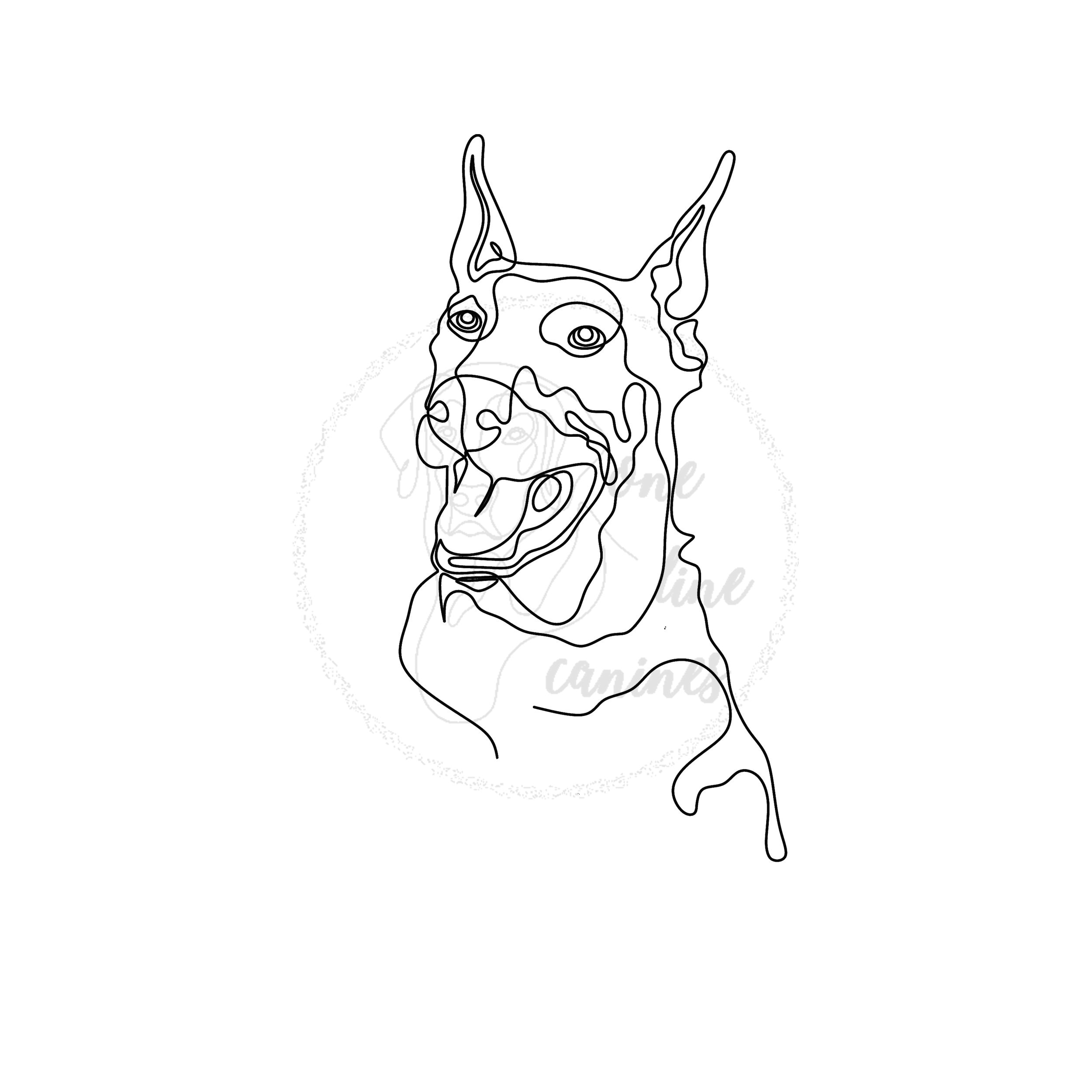 Doberman One Line Art SVG Custom Dog Portrait Digital Download - Etsy