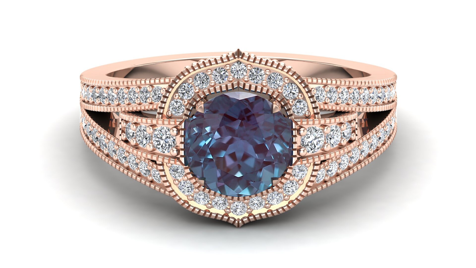 1.70 Cts. Alexandrite Engagement Ring Moissanite Halo Pave | Etsy