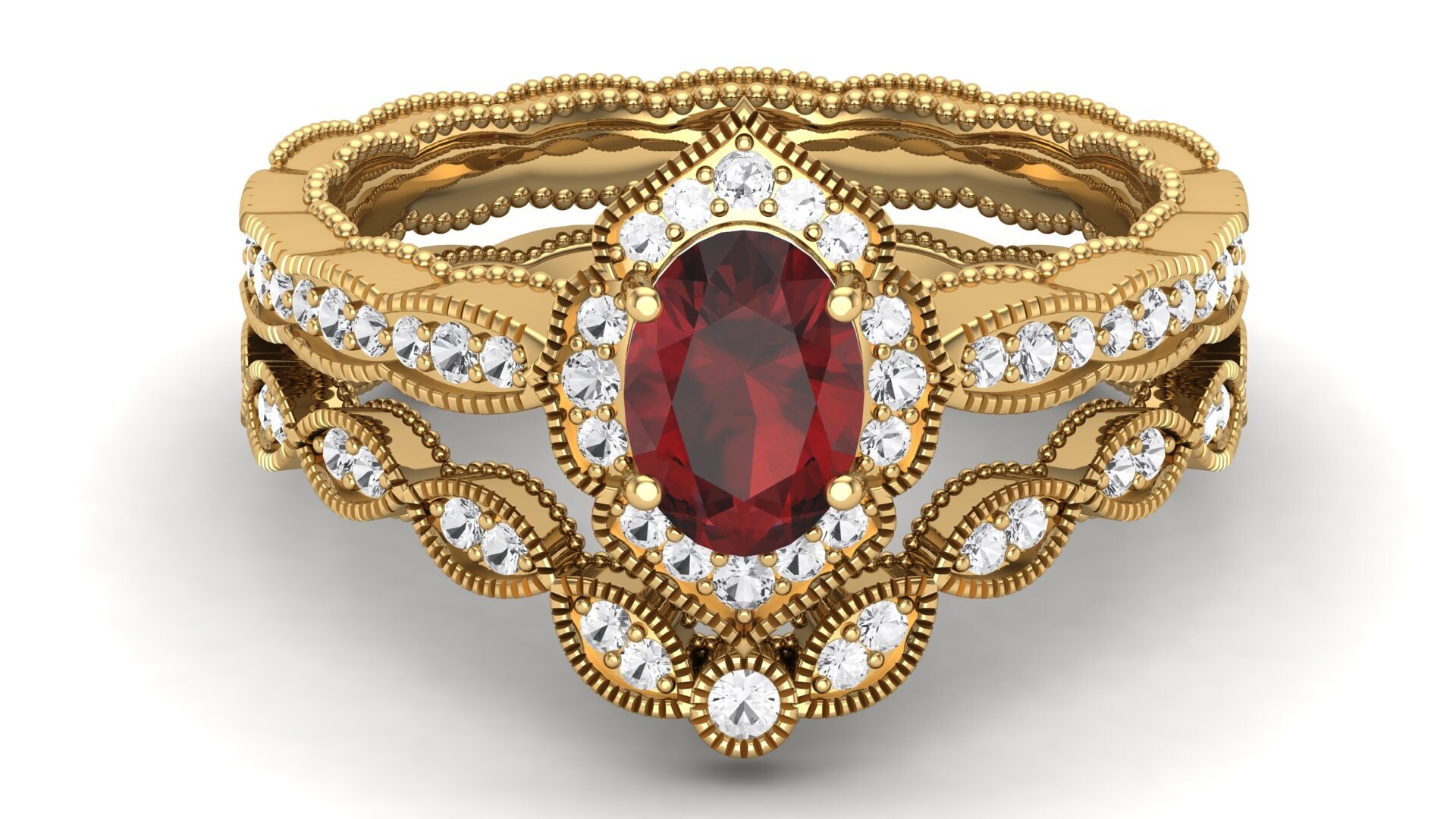 Natural AAA Red Garnet Bridal Gold Ring Set Moissanite Wedding - Etsy UK