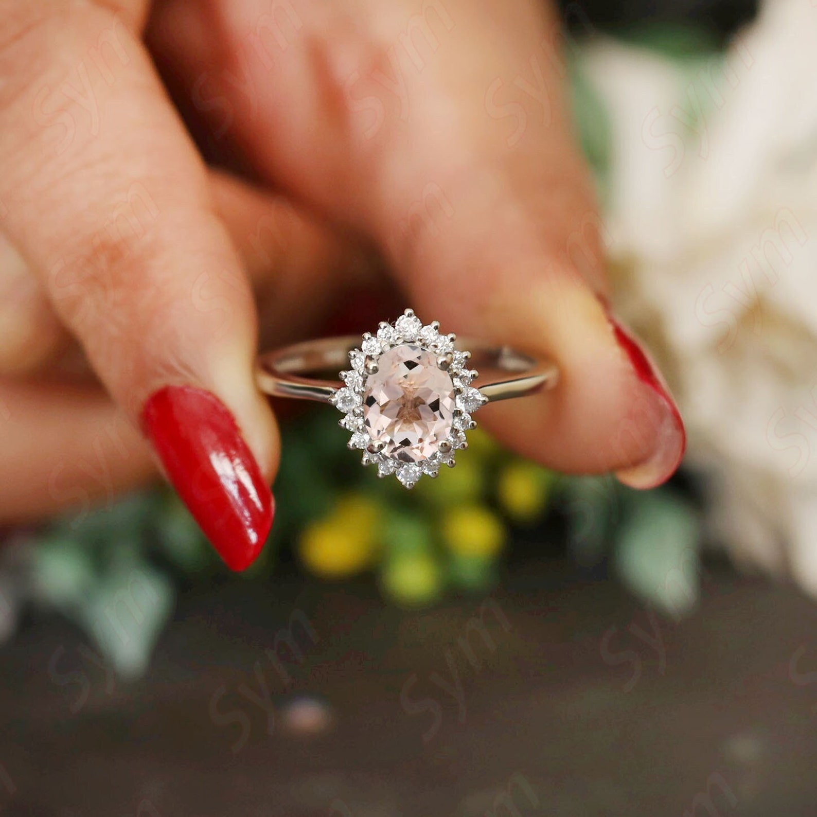 Oval Shape Peach Morganite Engagement Ring, 14K Rose Gold Wedding Ring ...