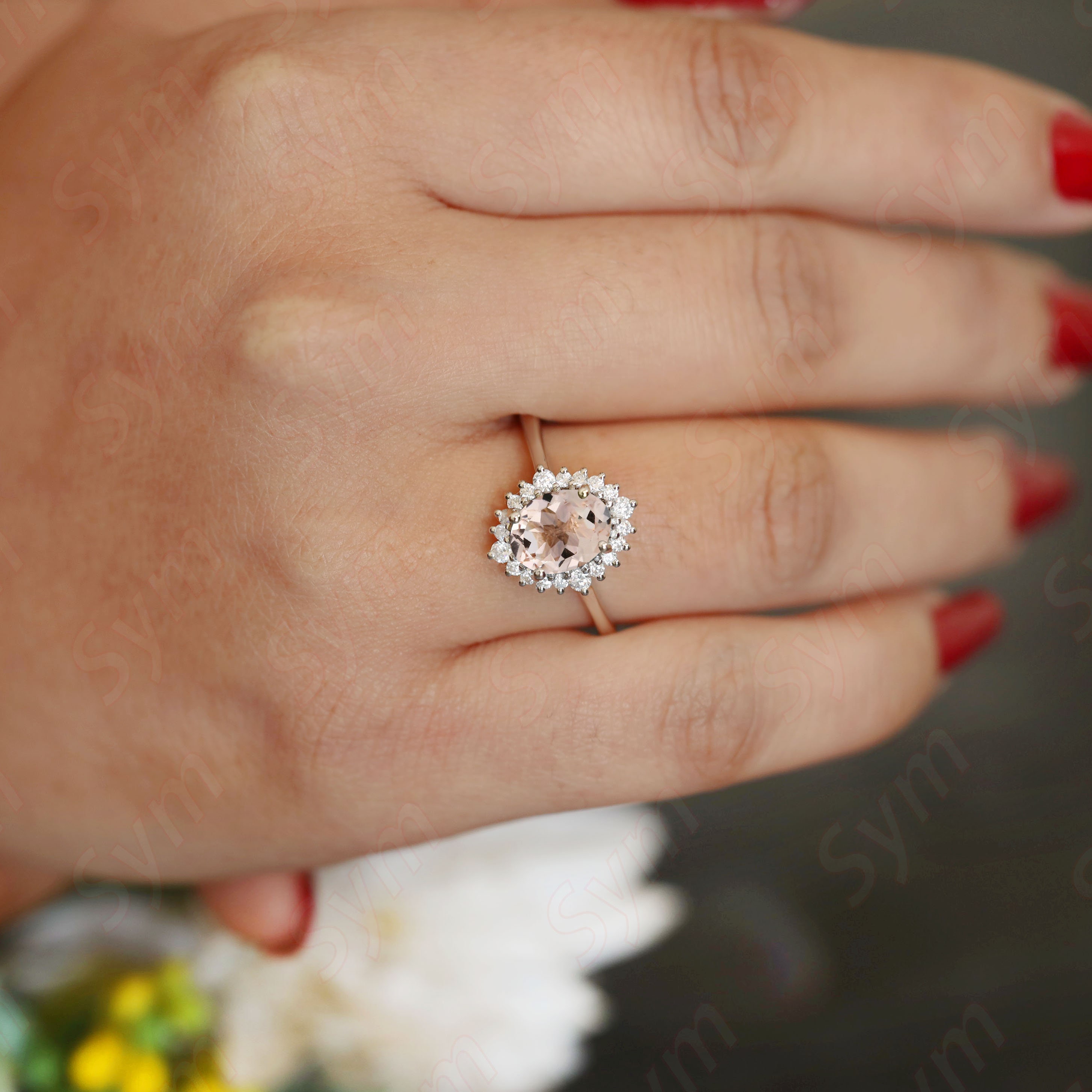 Oval Shape Peach Morganite Engagement Ring, 14K Rose Gold Wedding Ring ...