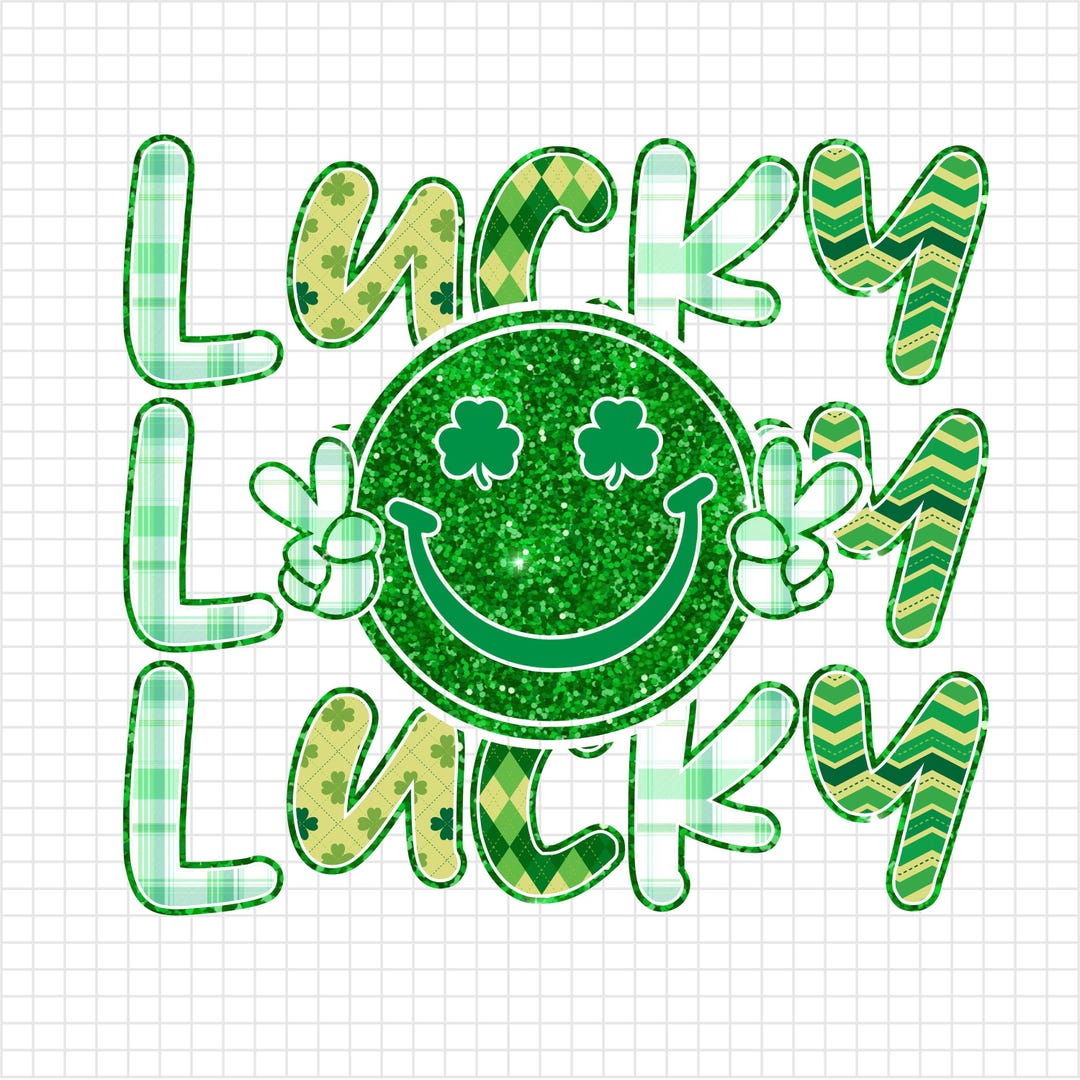 Green Glitter Lucky Smiley Face PNG, St Patricks Day, Retro Shamrock ...