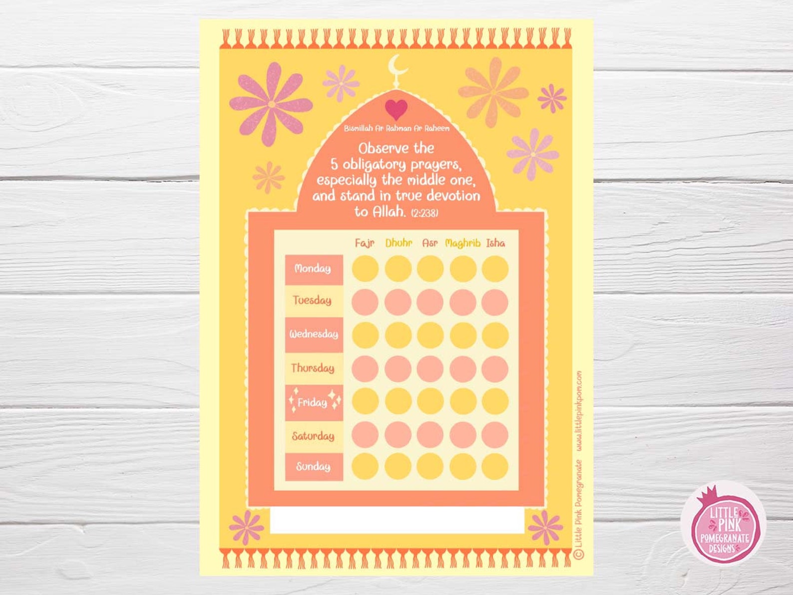 Reusable Muslim Prayer Chart Salah Chart Namaz Chart | Etsy