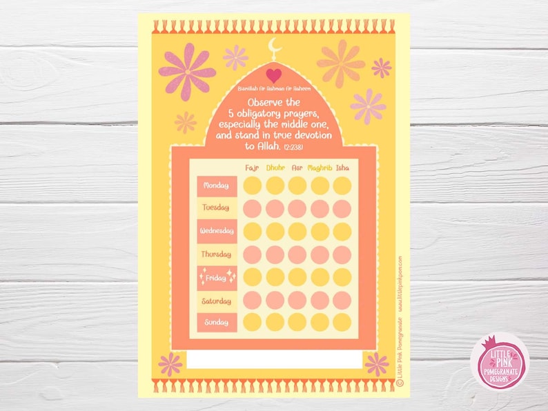 Reusable Muslim Prayer Chart Salah Chart Namaz Chart | Etsy