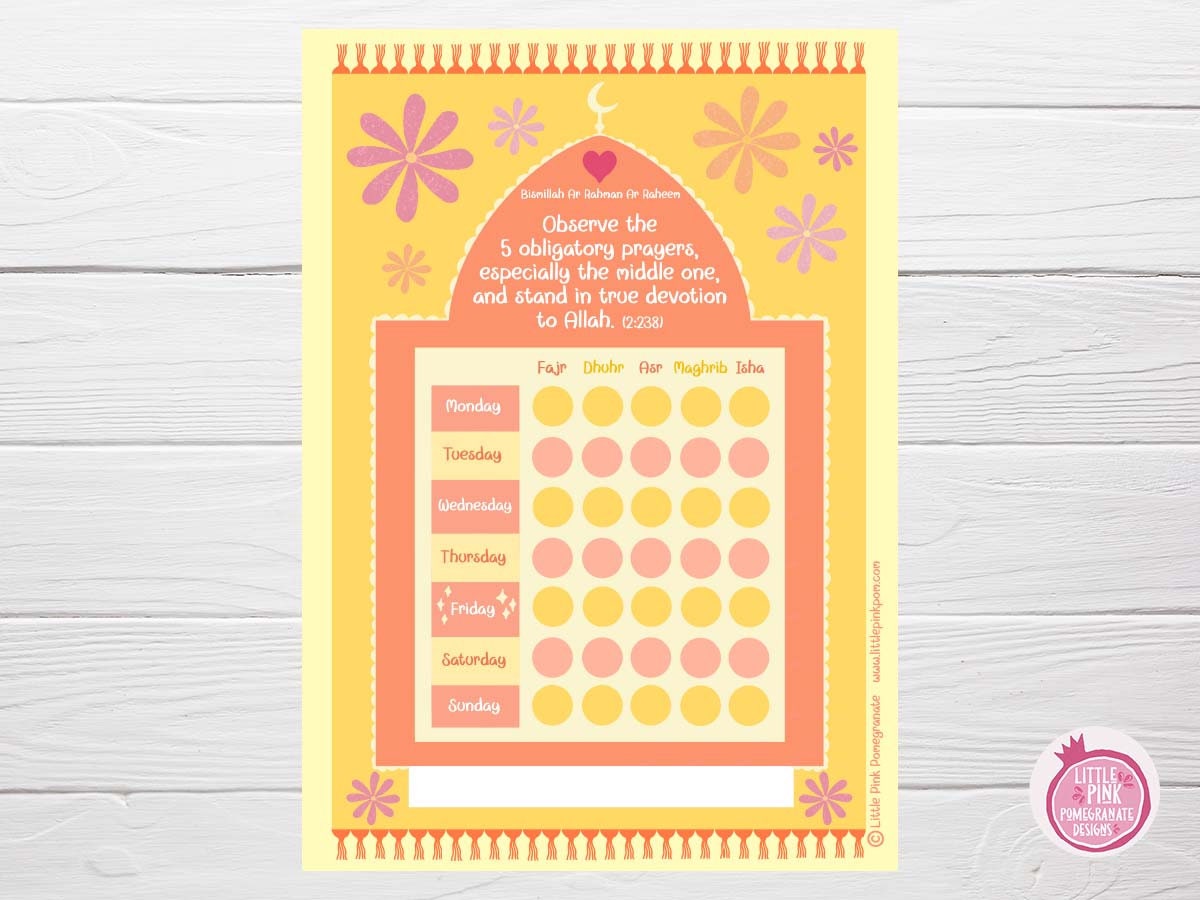 Reusable Muslim Prayer Chart Salah Chart Namaz Chart | Etsy