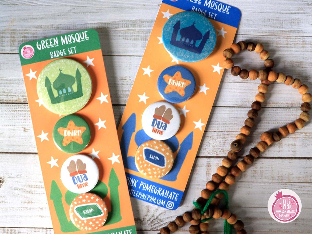 Blue/green Mosque Pin Badge Set Ibaadah Pin Badges Muslim - Etsy