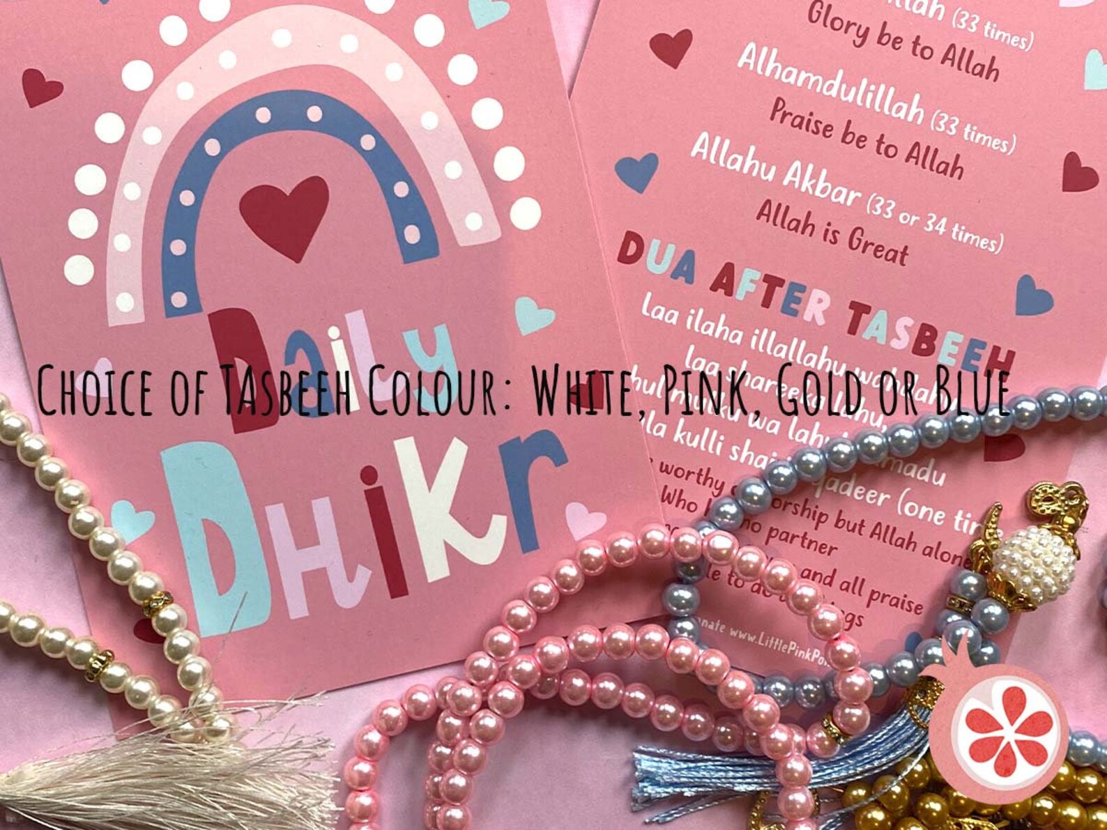 Pink Dhikr Card and Tasbeeh Gift Set - Ramadan Gifts - Prayer Beads ...