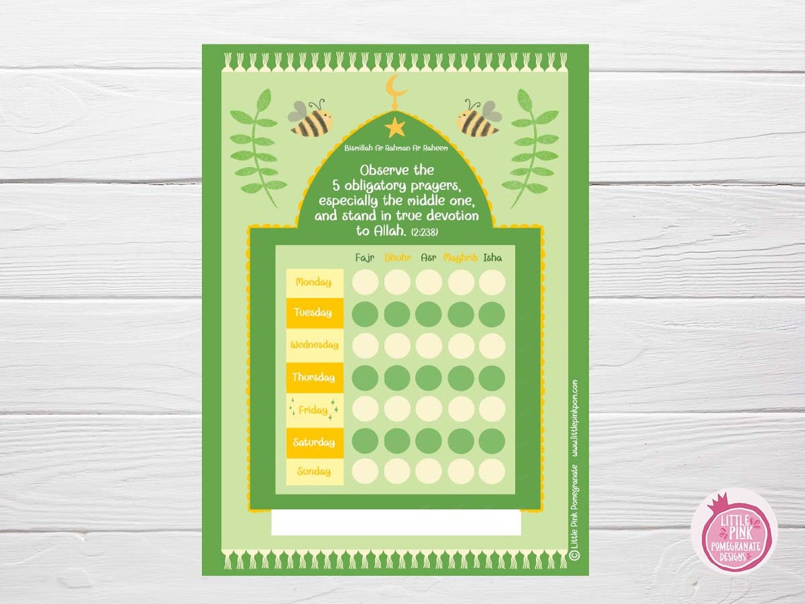 Reusable Muslim Prayer Chart Salah Chart Namaz Chart | Etsy