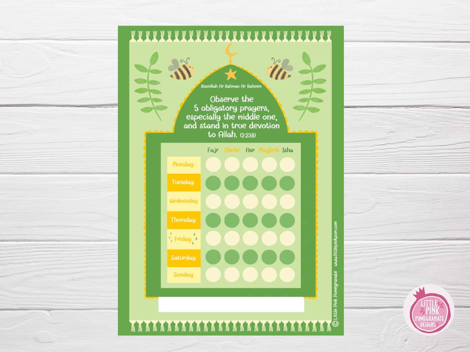Reusable Muslim Prayer Chart Salah Chart Namaz Chart | Etsy