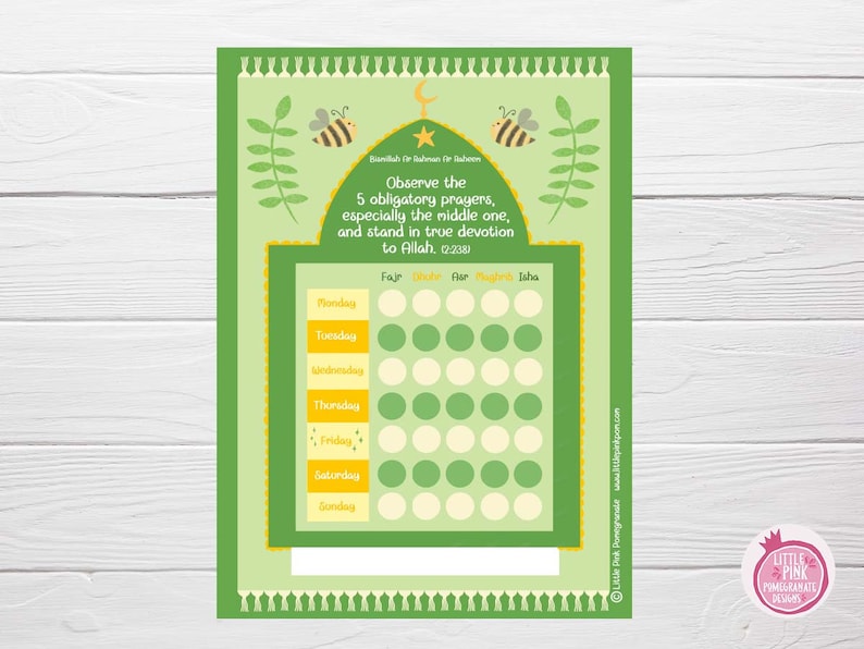 Reusable Muslim Prayer Chart Salah Chart Namaz Chart | Etsy