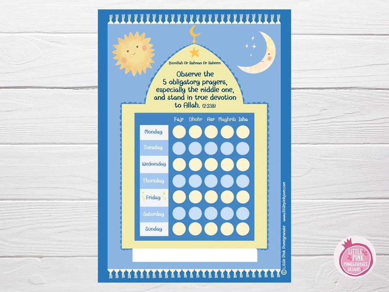 Reusable Muslim Prayer Chart Salah Chart Namaz Chart | Etsy