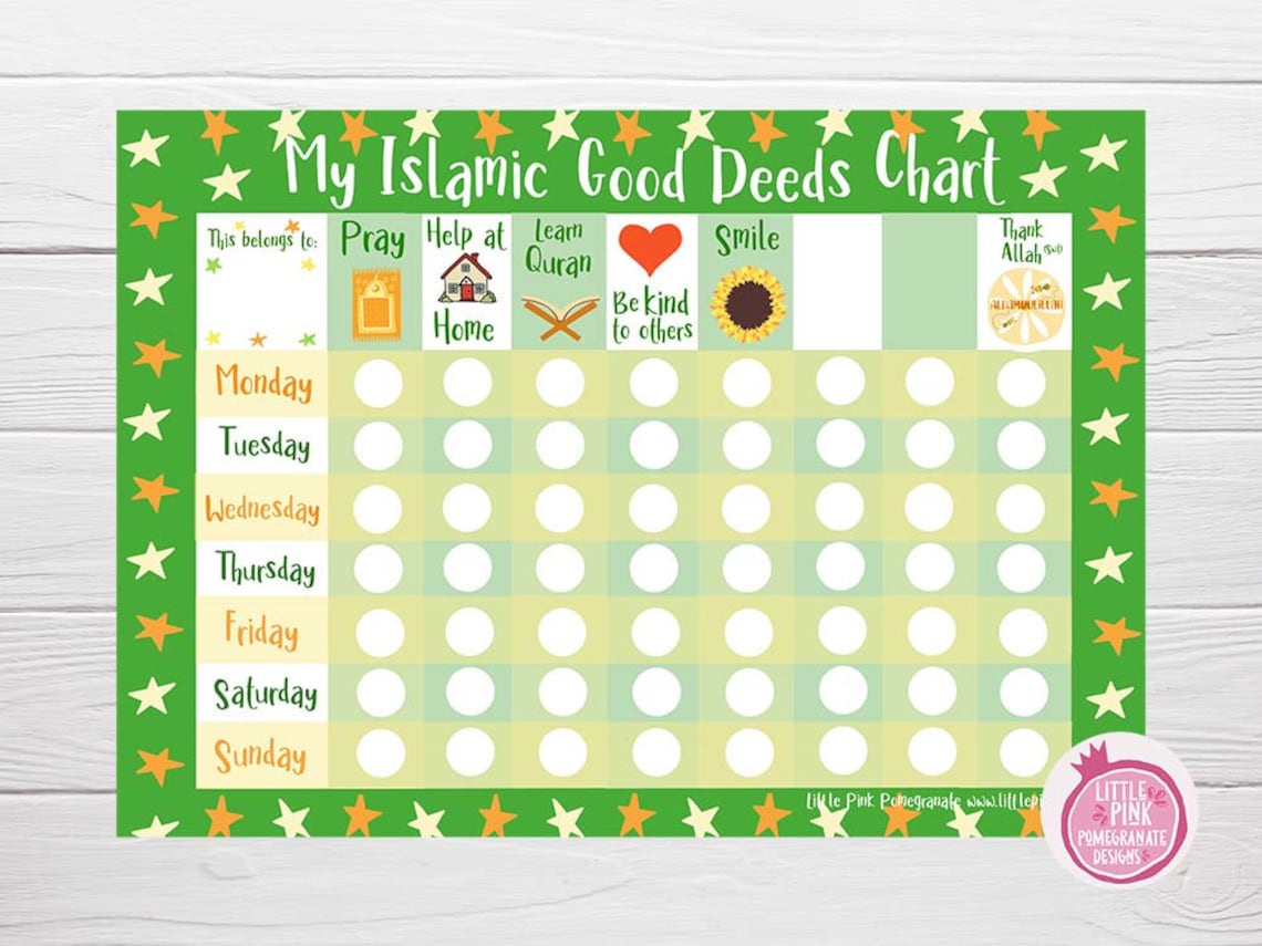 Islamic Good Deeds Chart Muslim Children Good Deeds Chart - Etsy
