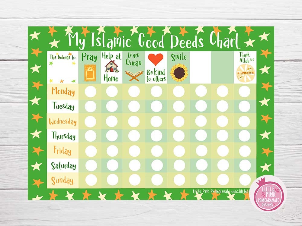 Islamic Good Deeds Chart Muslim Children Good Deeds Chart - Etsy