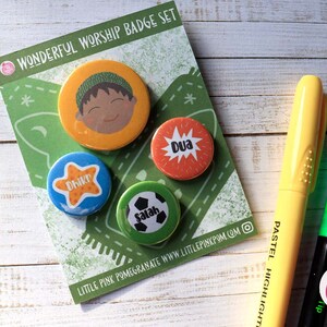 Wonderful Worship Pin Badge Set - Ibaadah Pin Badges - Badges for ...