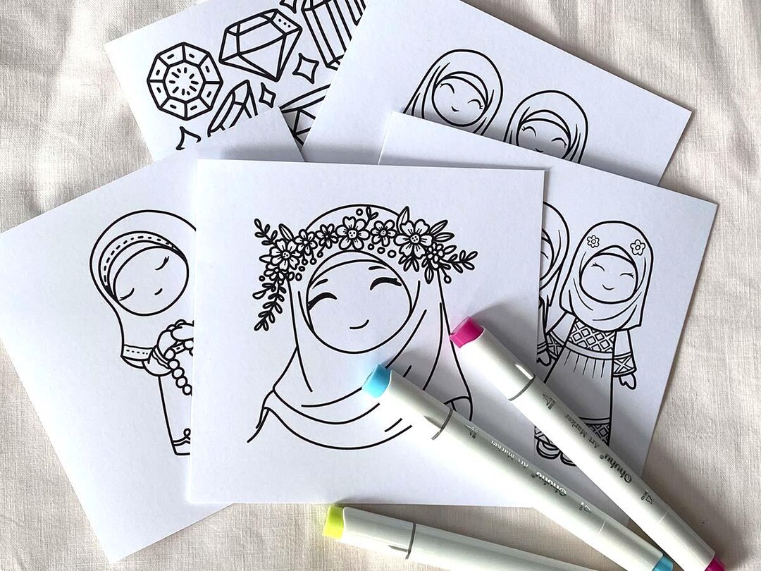 My Beautiful Hijab Colouring 5 Card Pack - Islamic Cards for Muslim ...