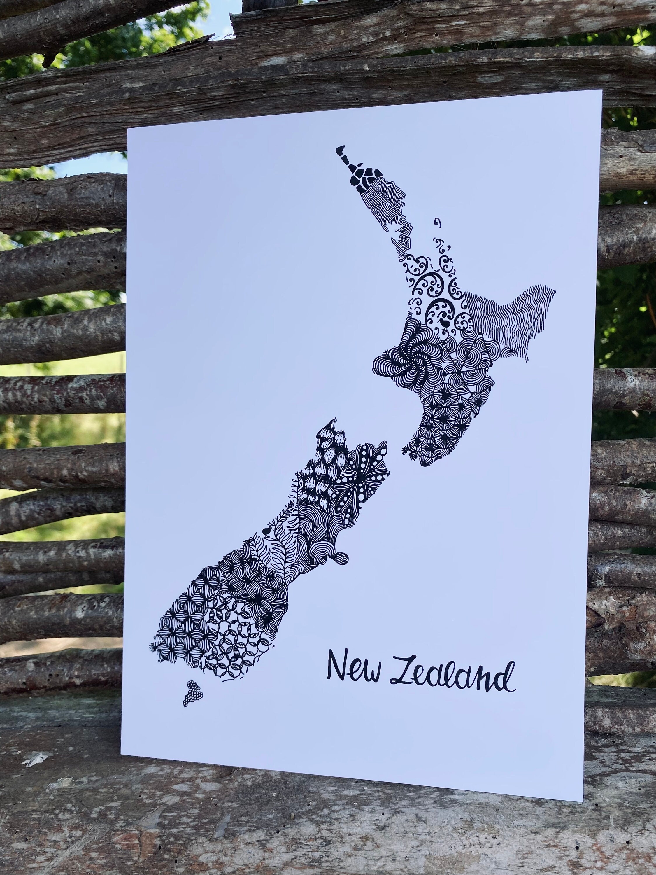New Zealand Zentangle Print - Etsy