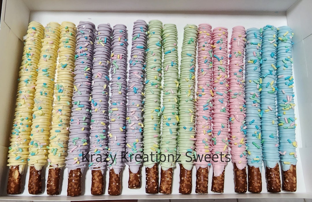 Pastel Chocolate Covered Pretzel Rods – 1 Dozen Individually Wrapped ...
