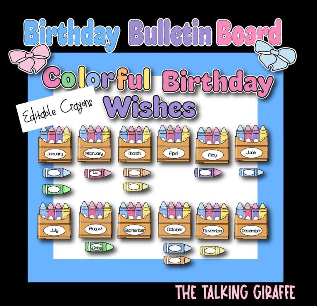 Colorful Birthday Wishes Bulletin Board Kit/idea Pastel Crayon Birthday ...