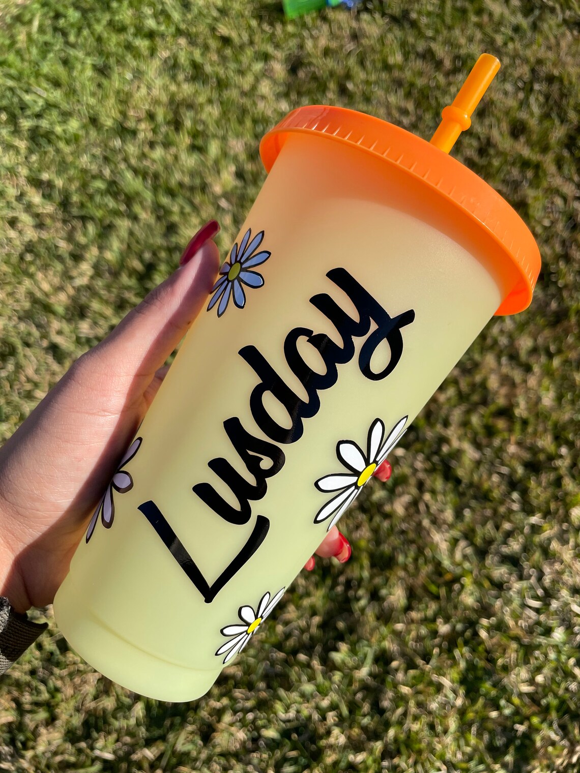 Color Changing Cup, Daisy Flower Tumbler, Personalized Cold Cup, Daisy ...