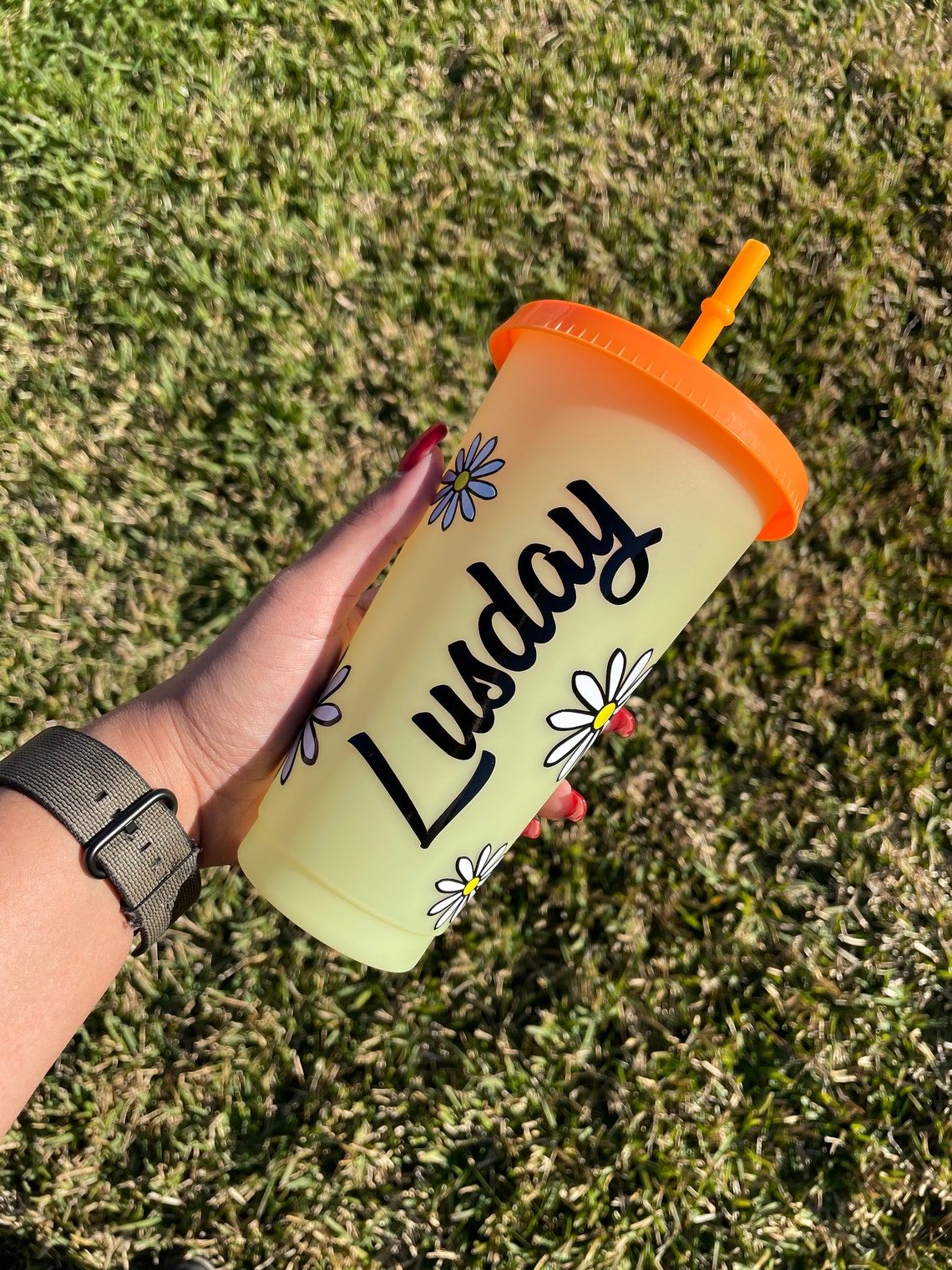 Color Changing Cup, Daisy Flower Tumbler, Personalized Cold Cup, Daisy ...