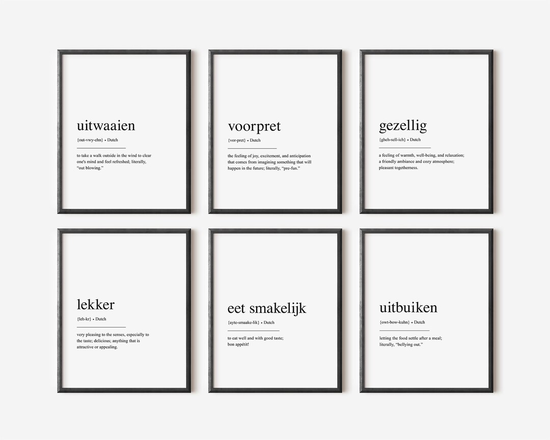 Set of 6 Dutch Definition Printables Bundle, Including Gezellig, Eet ...