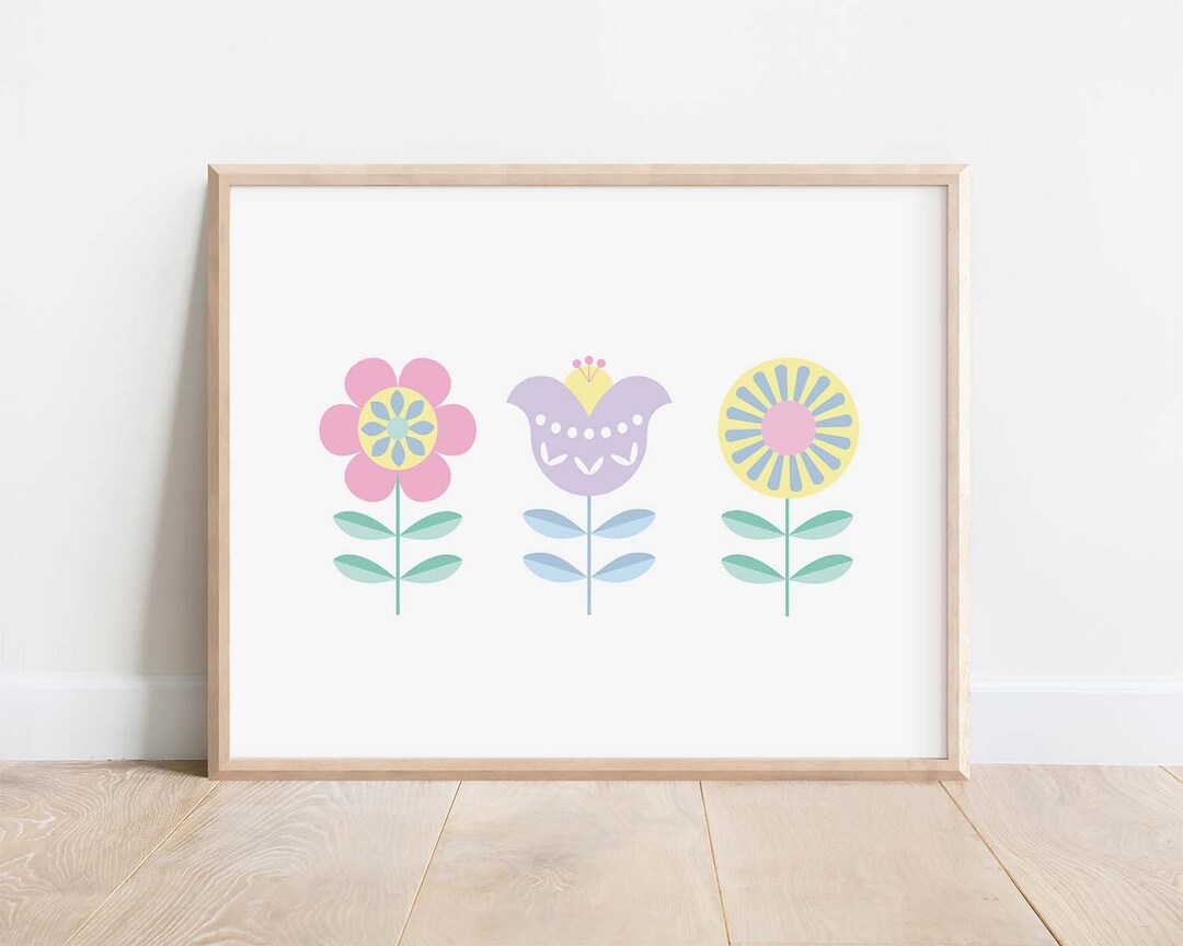 Danish Pastel Folk Art Flowers Pastel Decor Folk Art Prints - Etsy