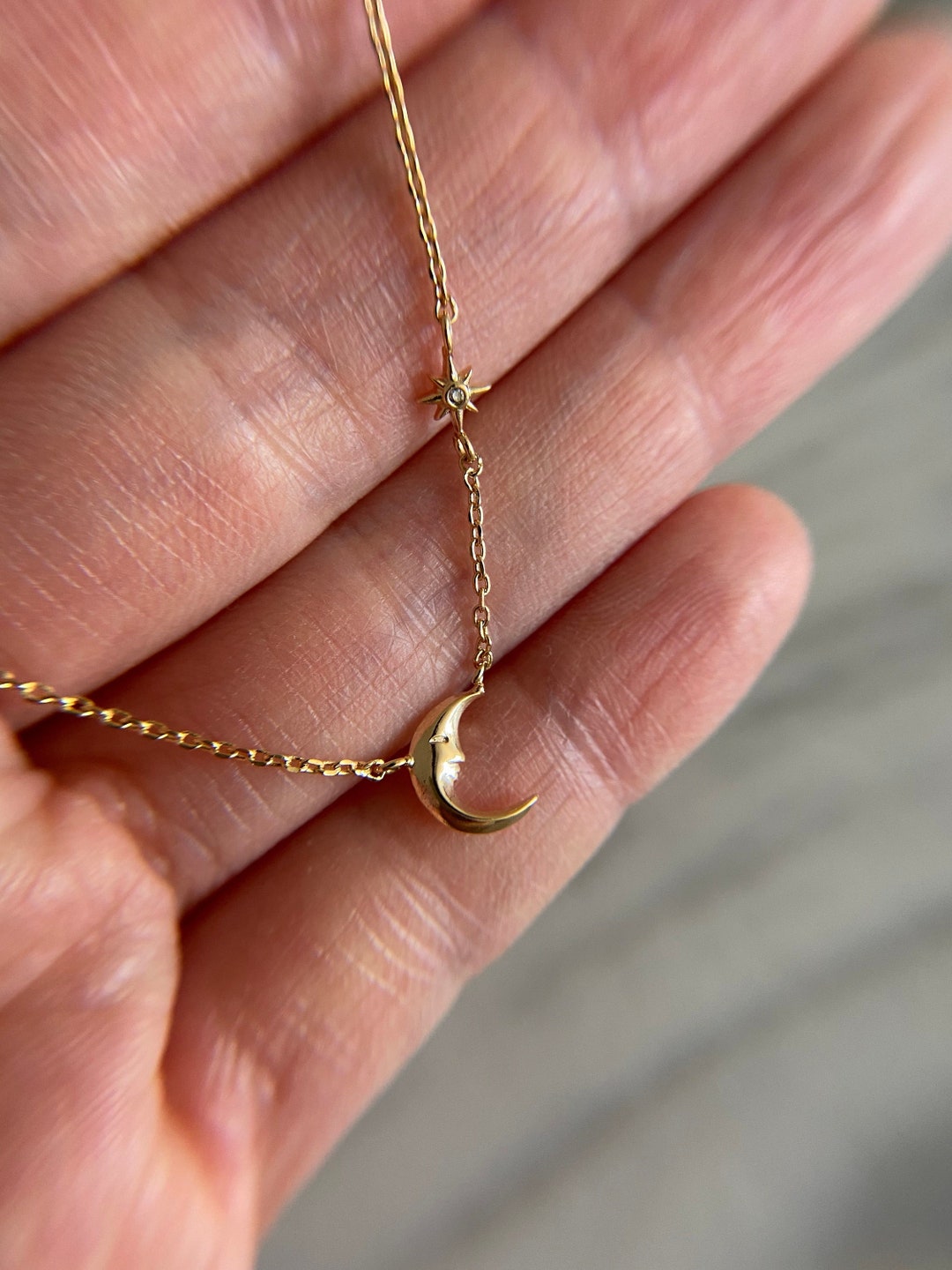 Gold Tiny Mini Moon and Star Necklace - Brass Over 18K Gold Dipped - Etsy